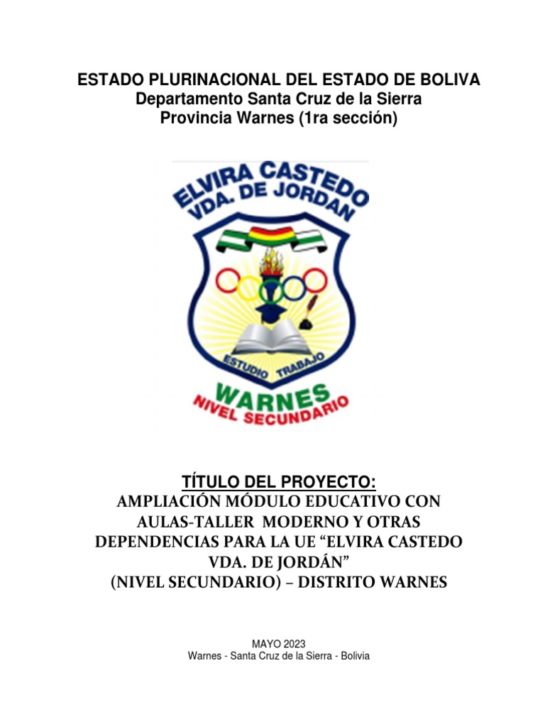 Proyecto Ampliación Módulo Educativo Elvira Castedo 2023 | PDF | Bolivia