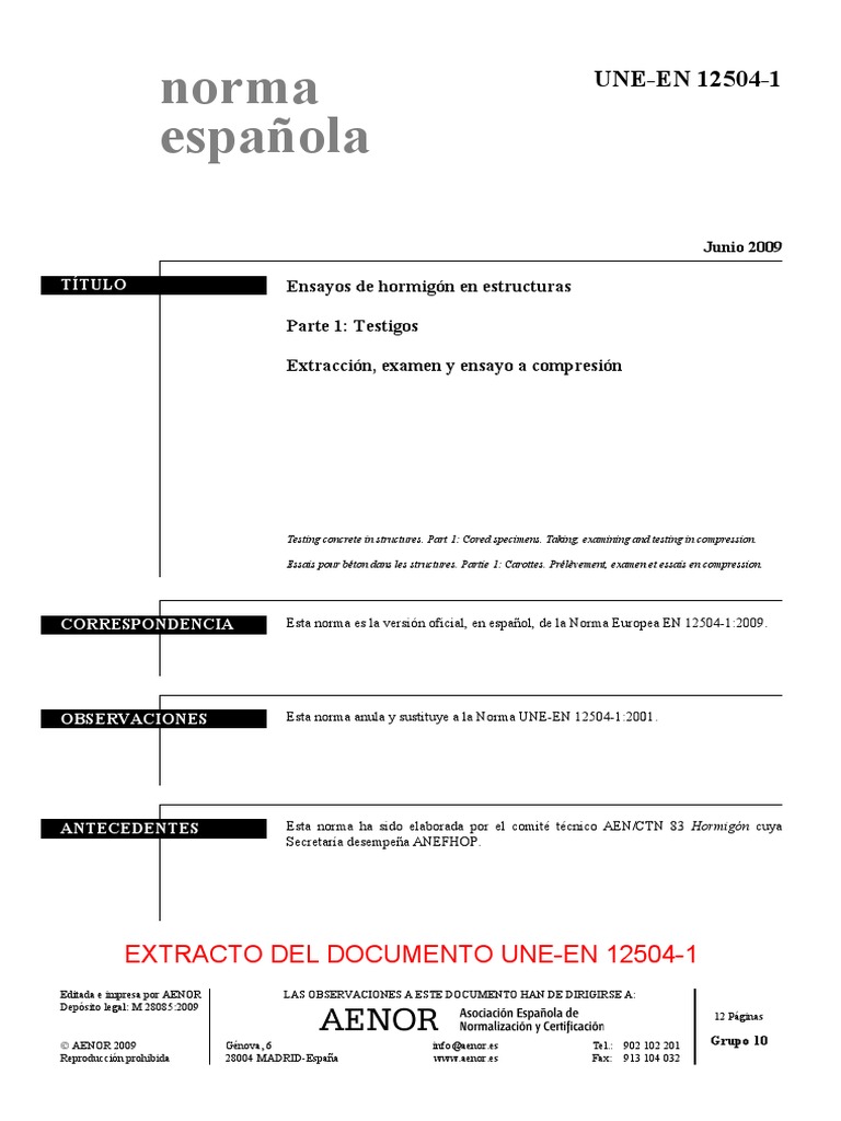 (Ex) Une en - 12504 1 2009 | PDF | Hormigón