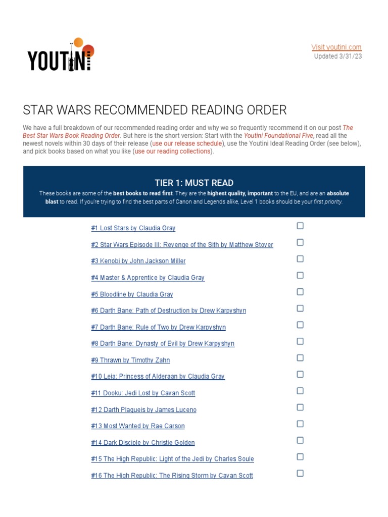 Printable Reading Order PDF | PDF | Star Wars | Jedi