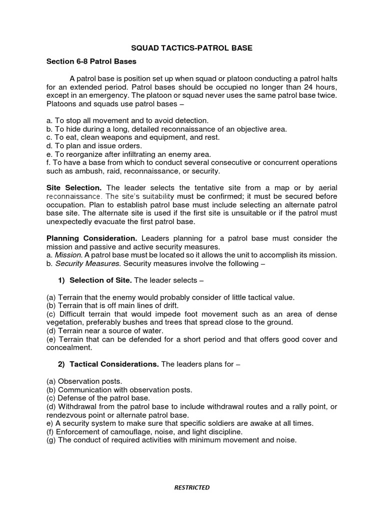 Squad Tactics-Patrol Base | PDF | Reconnaissance | Platoon