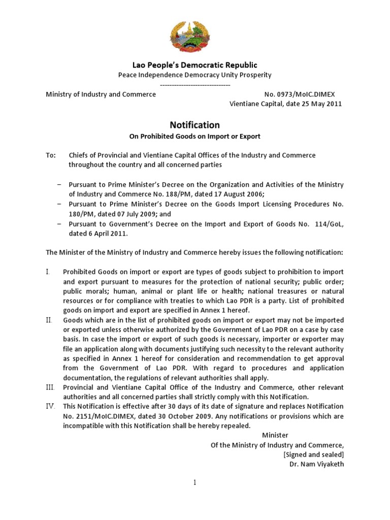 Notification On Prohibited Goods | PDF | Opium | Laos