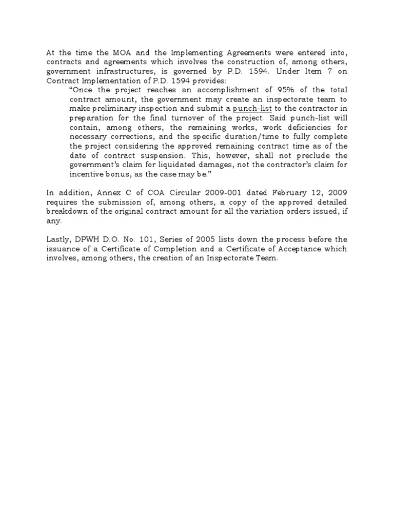 PD 1594, Coa 2009-001, DPWH Do 101 | PDF