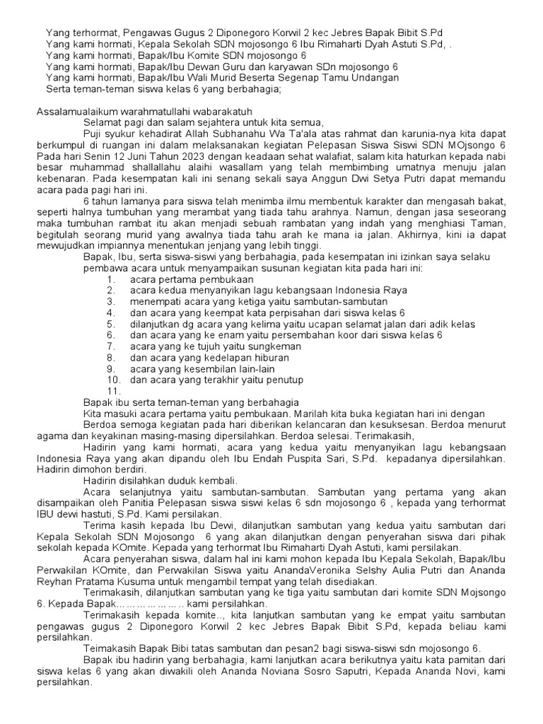 Text MC Perpisahan Sekolah | PDF