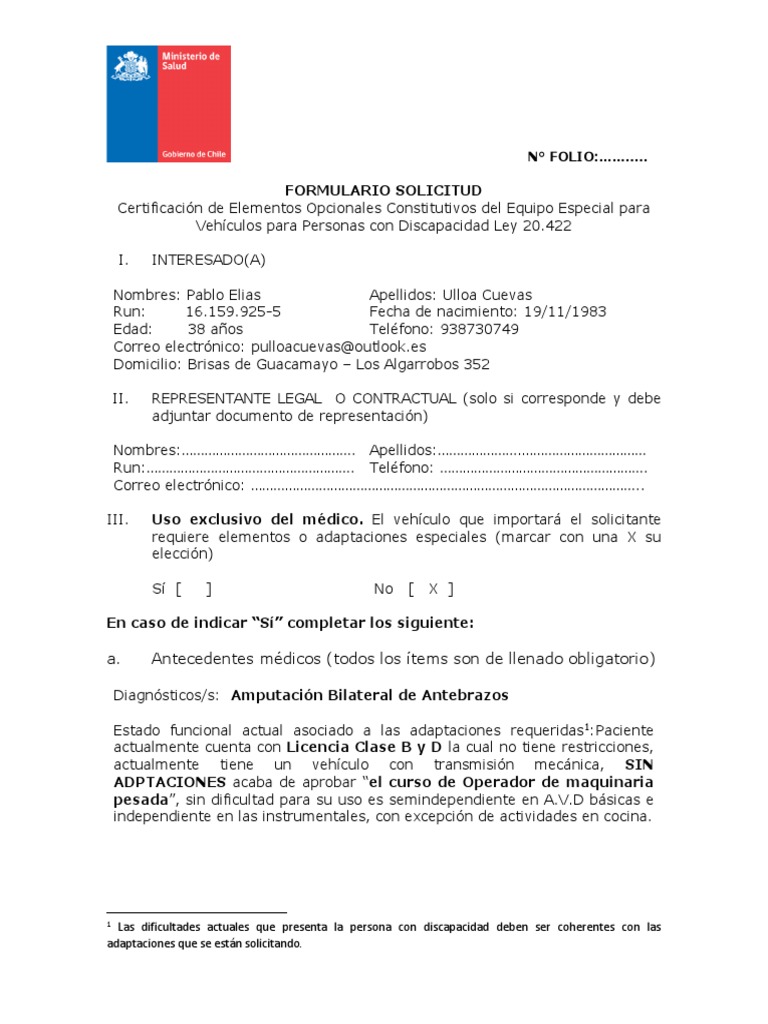 Formulario Importacion Vehiculos- PRESENTADO en COMPIN | PDF ...