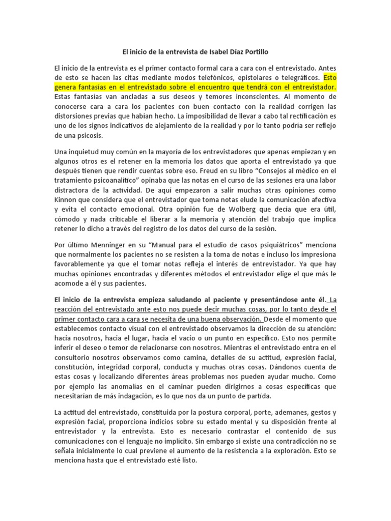 El Inicio de La Entrevista de Isabel Diaz Portillo | PDF | Expresión ...