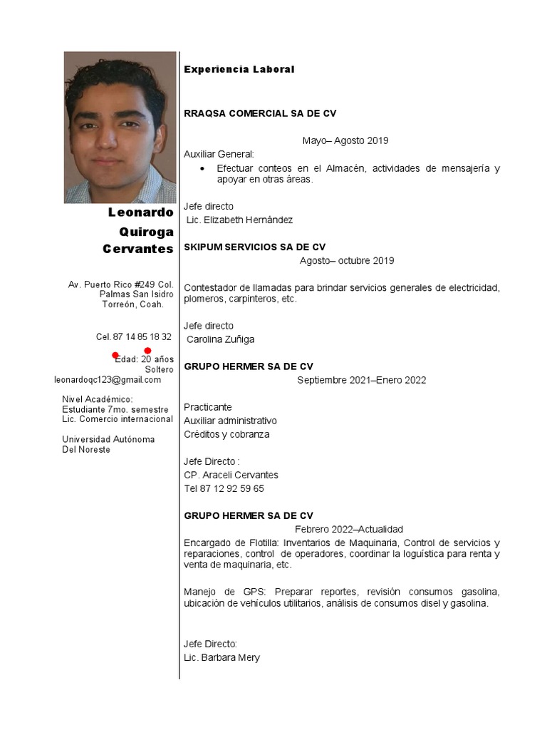 Currículum de Leonardo Quiroga | PDF