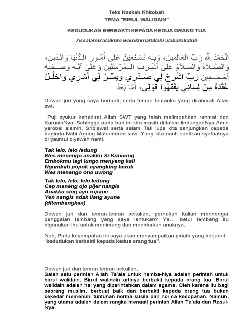 Teks Naskah Khitobah(BIRRUL WALIDAIN) | PDF