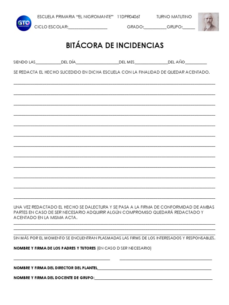 BITACORA DE INCIDENCIAS | PDF