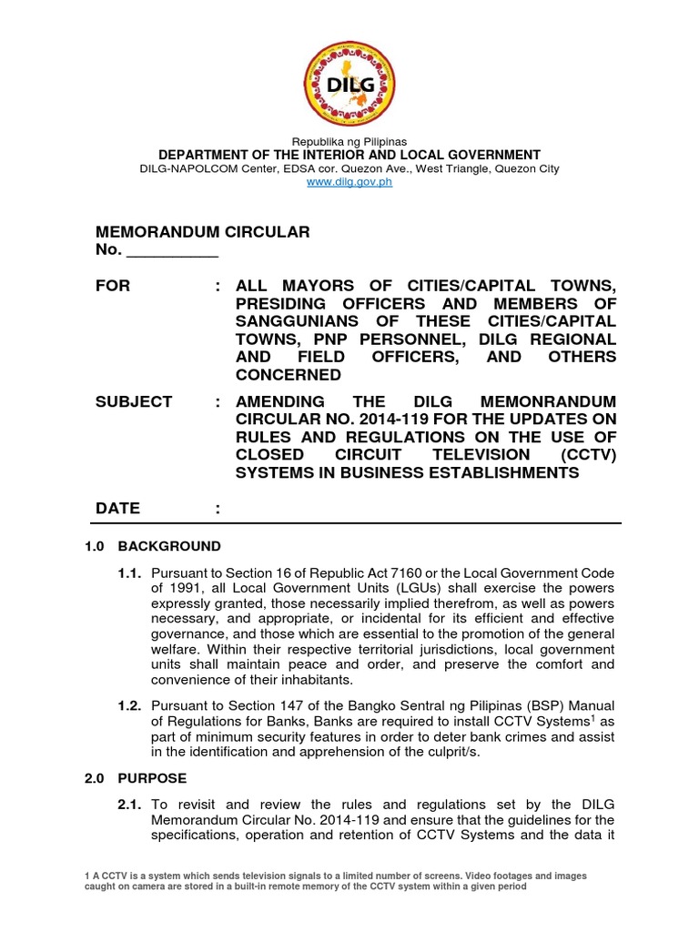 CIRCULAR NO. 2014-119 Dilg | PDF | Closed Circuit Television | Camera