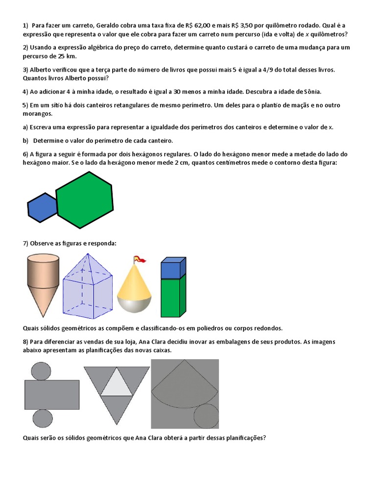Exercícios N6 e N7 e N8 e N9 e N10 | PDF | Polígono | Geometria