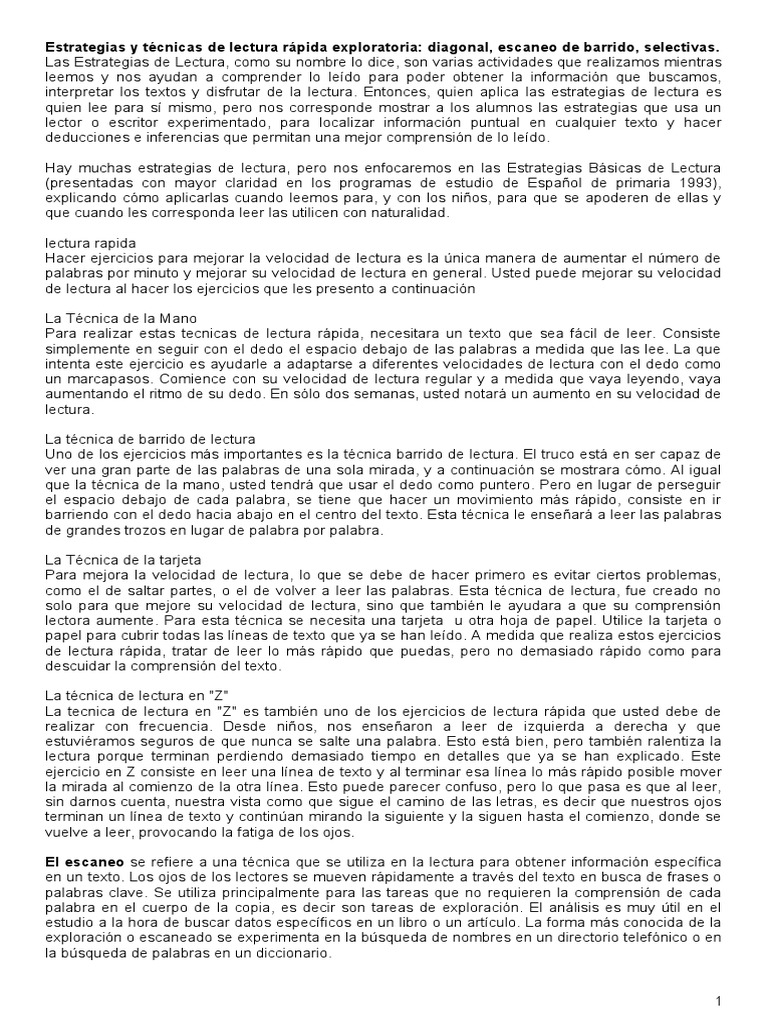 Estrategias y Técnicas de Lectura Rápida Exploratoria | PDF | Coma ...
