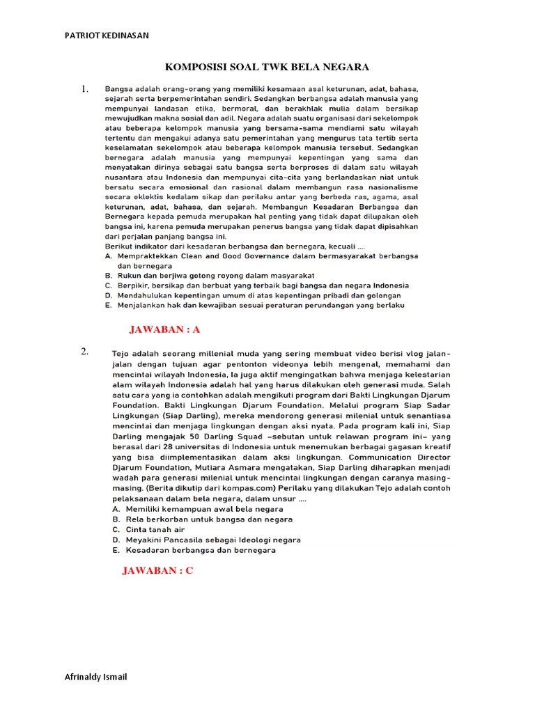 Komposisi Soal TWK Bela Negara | PDF