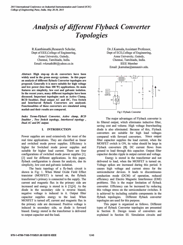 Analysis of Different Flyback Converter Topologies | PDF | Power Supply | Mosfet