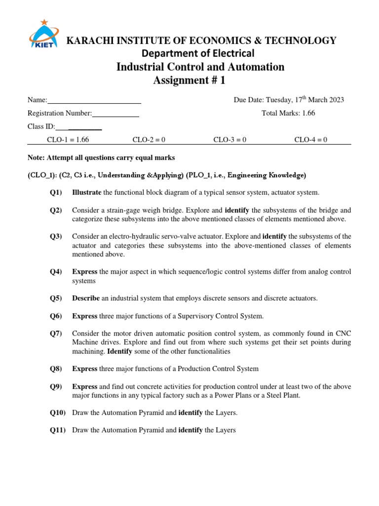 Industrial Control & Automation Assignment | PDF