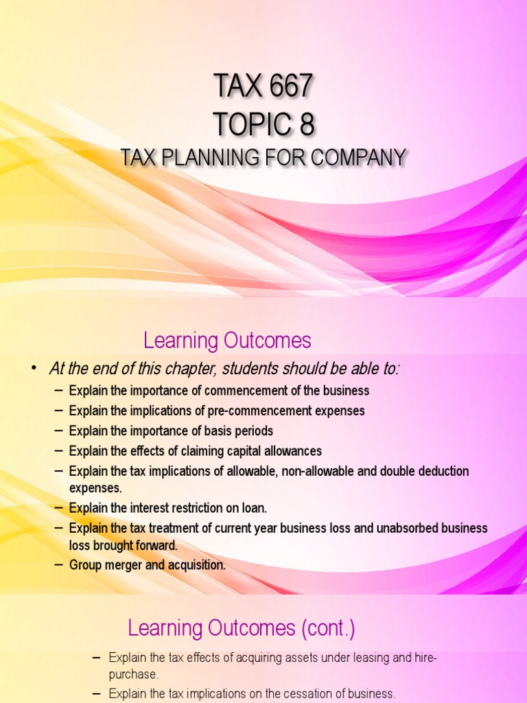 TAX 667 Topic 8 Tax Planning For Company | PDF | Expense | Tax Deduction