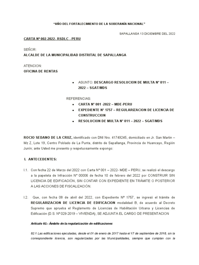 Carta #004 - Descargo | Descargar gratis PDF | Derecho Civil (Common ...