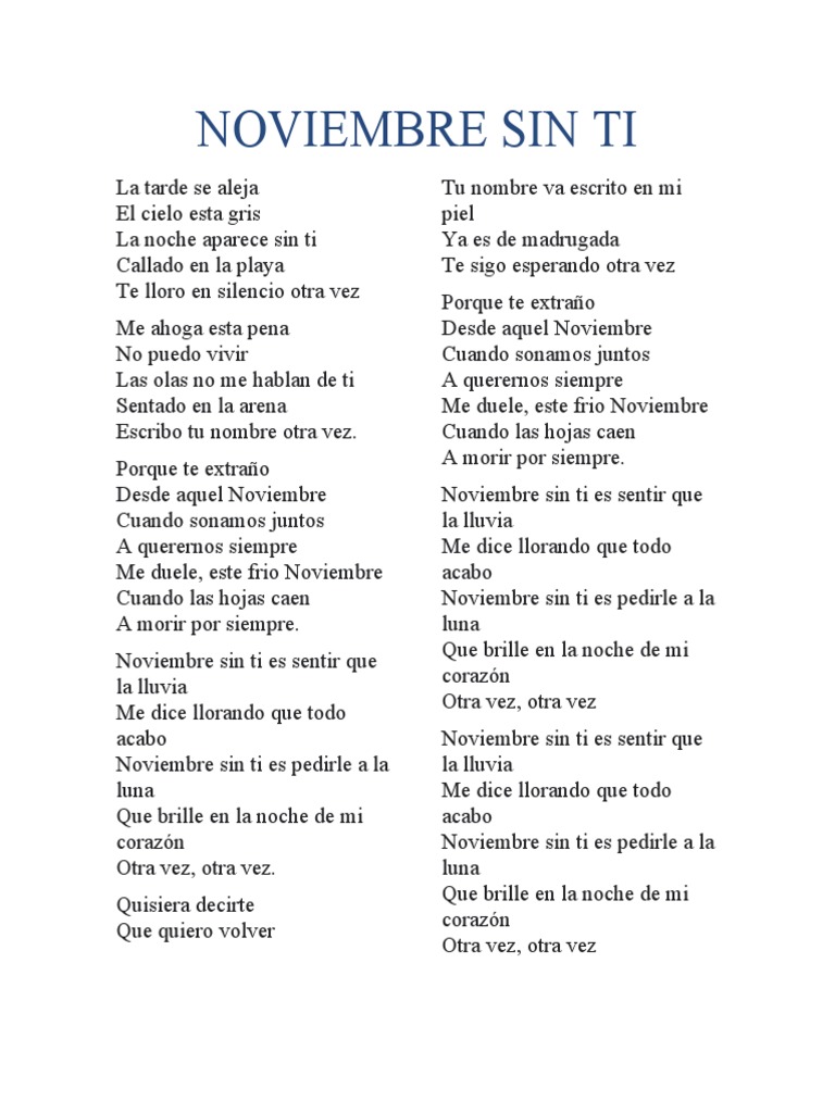 Noviembre Sin Ti - Letra | PDF