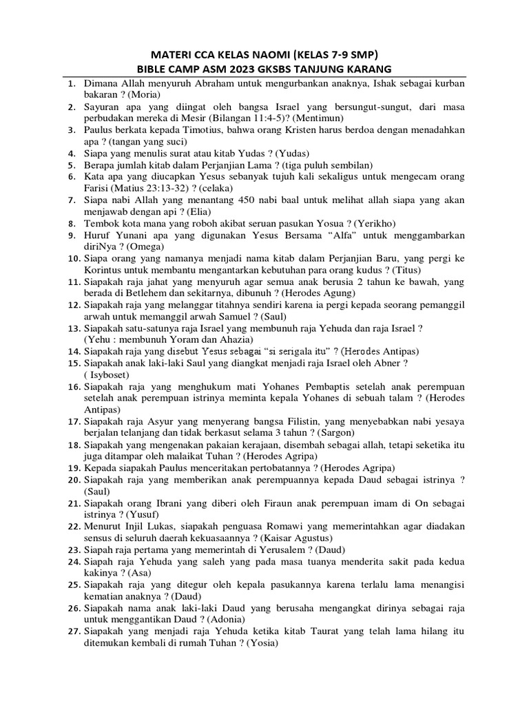 Materi Cca Asm Bible Camp - Kelas 7-9 SMP | PDF