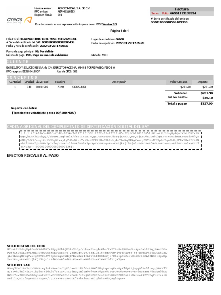 Ejemplo de CFDI por Aerocomidas | PDF | Contabilidad