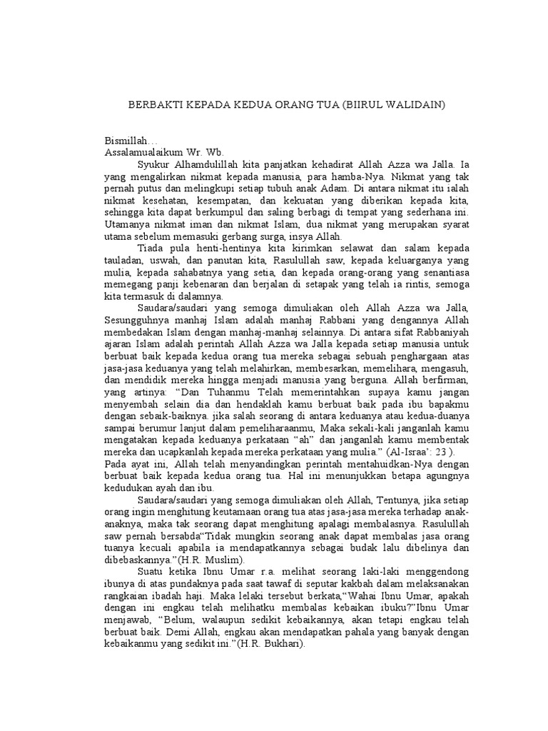 Berbakti Kepada Kedua Orang Tua | PDF