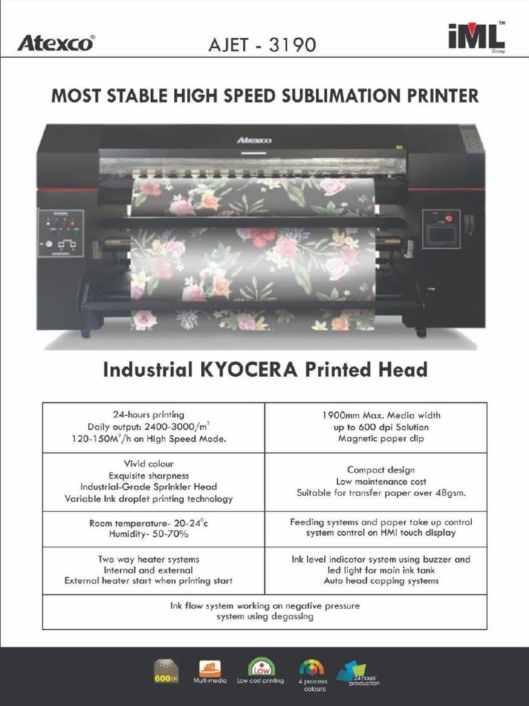 Atexco Hi Speed Sublimation Printer With Kyocera Print Head | PDF