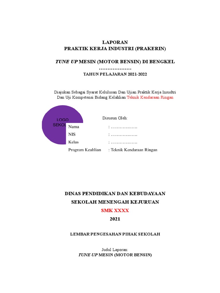 Laporan Prakerin Tune Up Mesin TKR | PDF | Karier & Perkembangan | Bisnis
