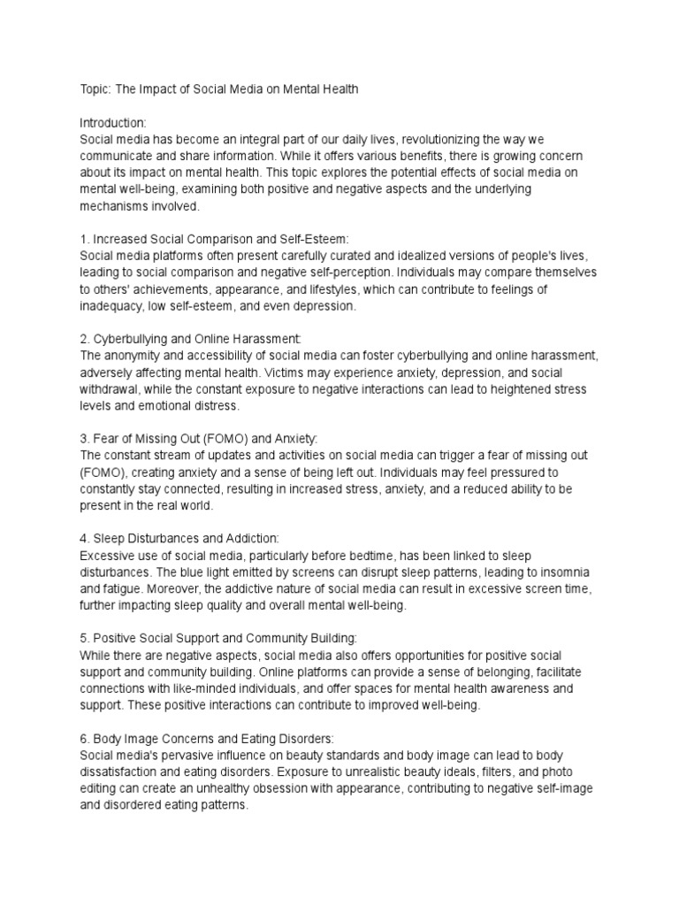 Topic - The Impact of Social Media On Mental Health | PDF | Social ...