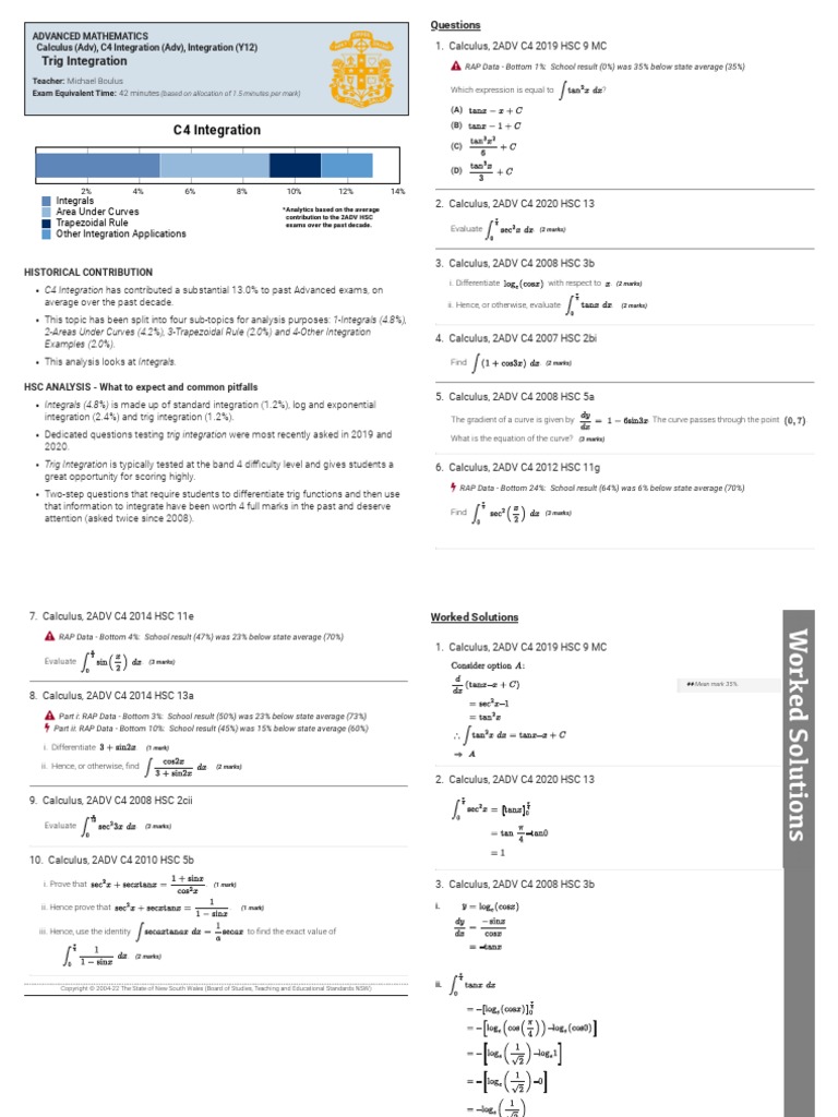 12 Trig Integration | PDF | Integral | Calculus