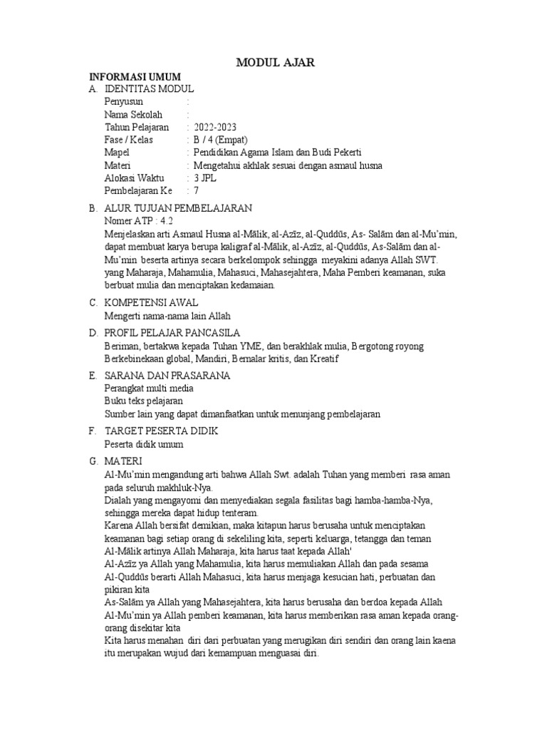 CONTOH MODUL PAI | PDF