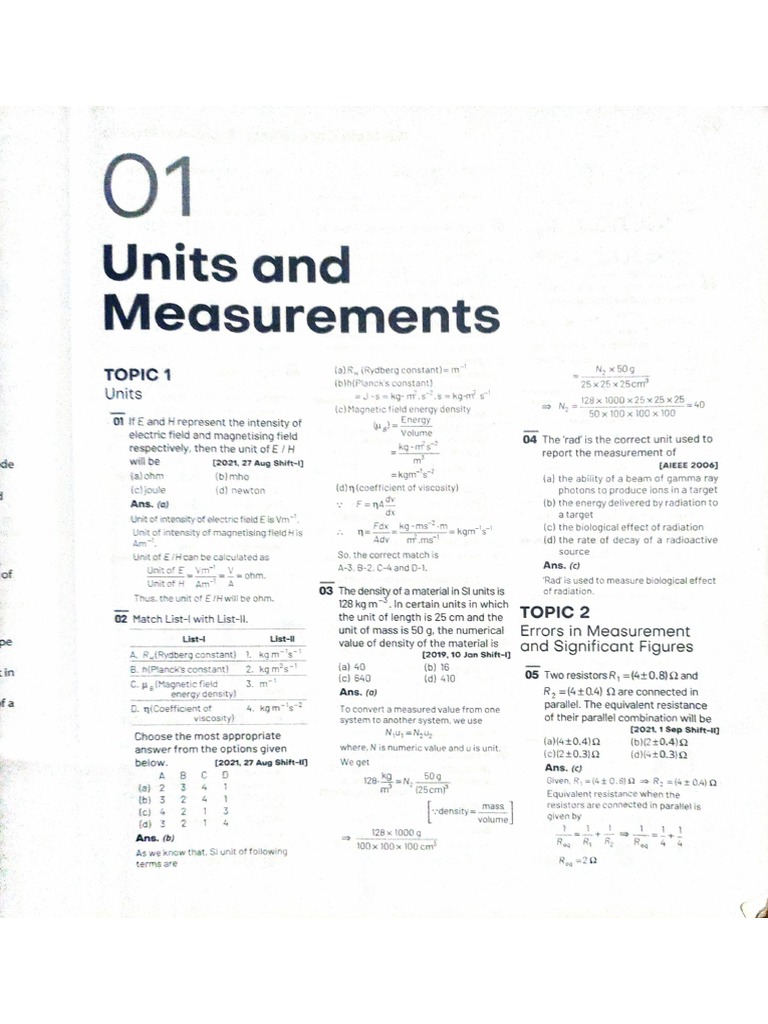 Jee Main Units and Measurements | PDF