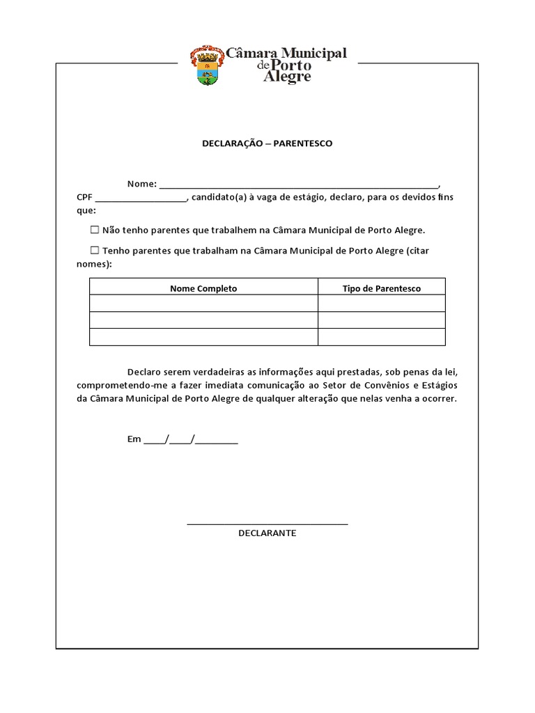 Declaração de Parentesco | PDF