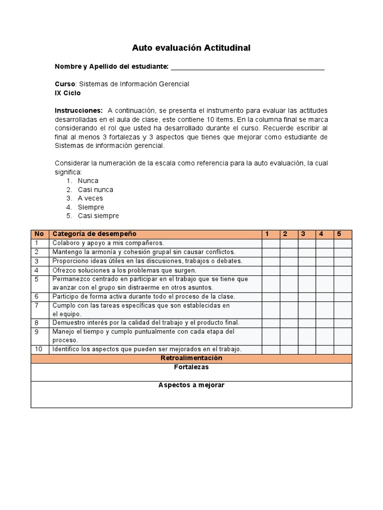 Evaluación Actitudinal | PDF