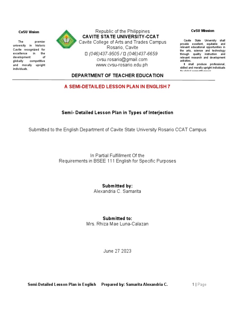 Interjection Lesson Plan | PDF | Lesson Plan | Linguistics