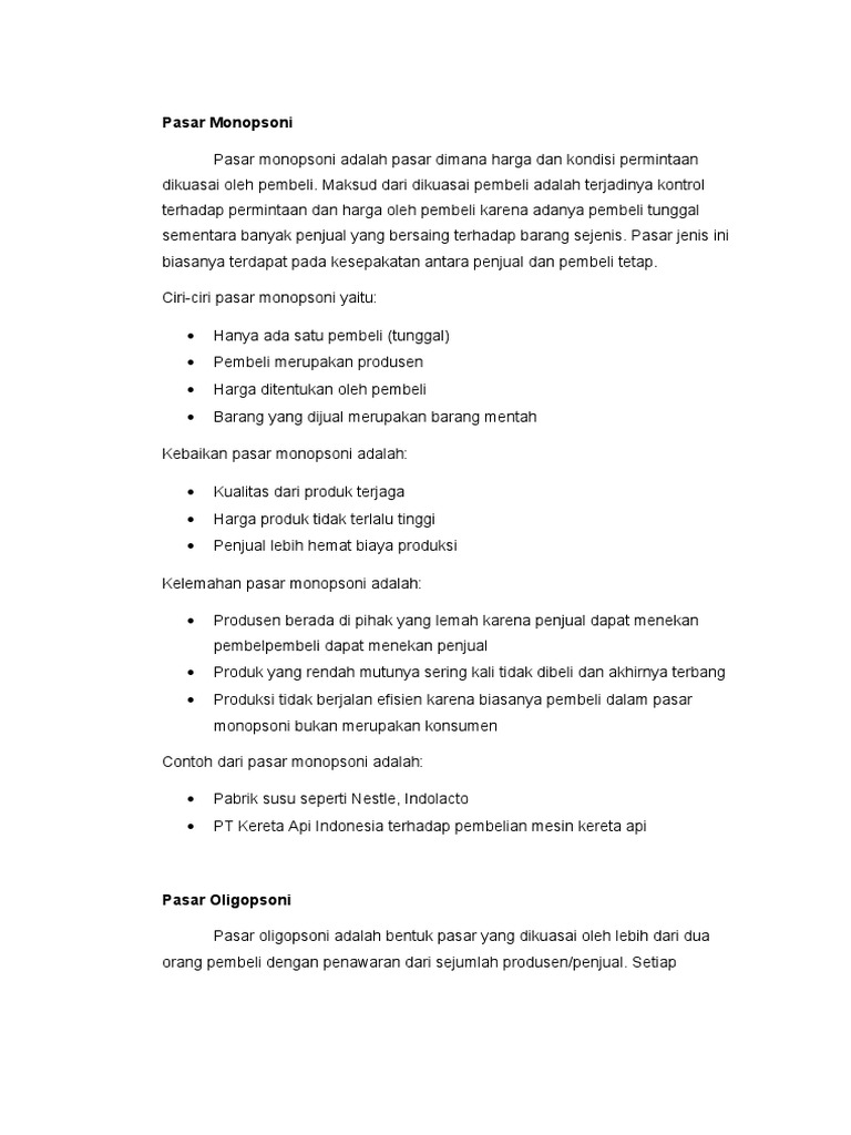 Pasar Monopsoni Dan Oligopsoni (EBA) | PDF