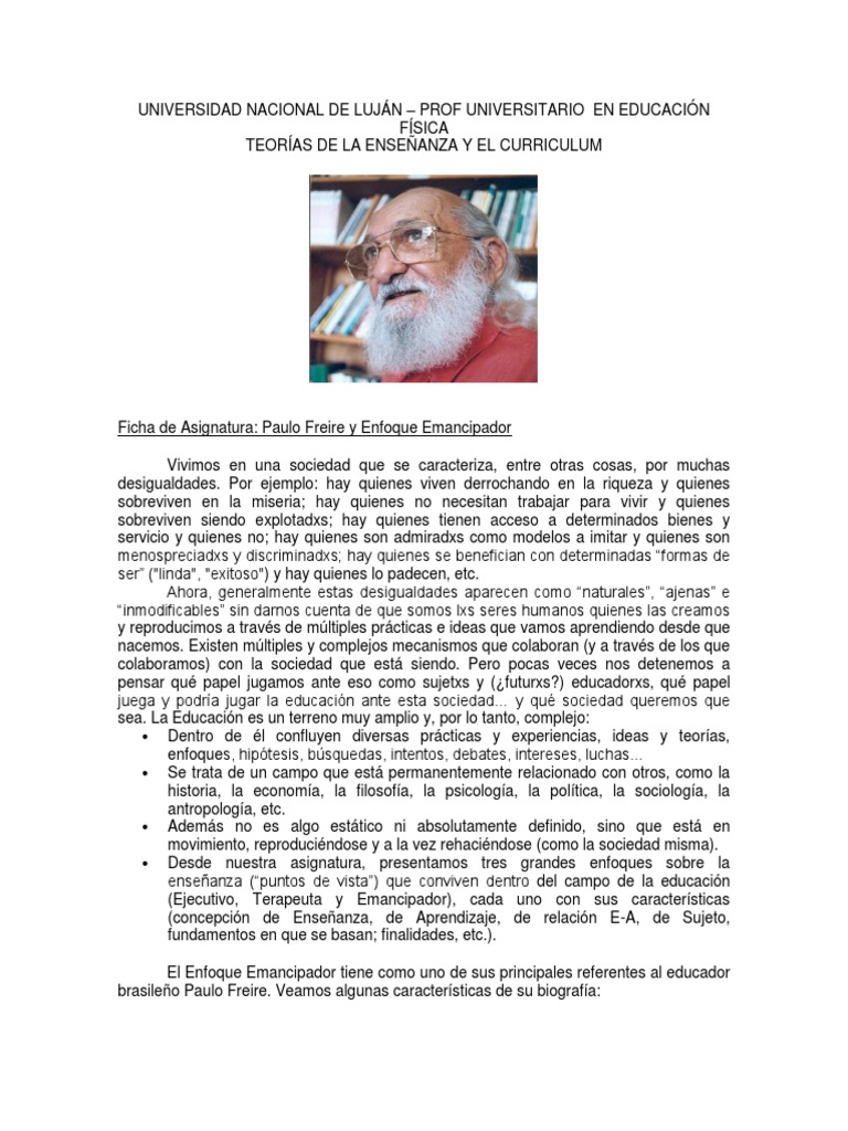 TEC Ficha Freire y Enfoque Emancipador | PDF | Enseñando