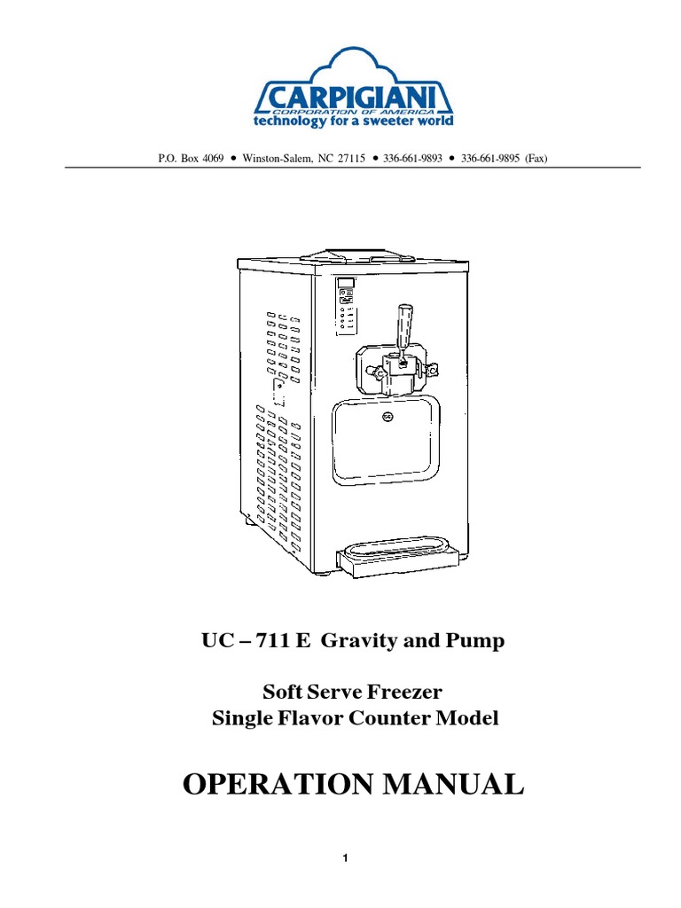 Carpigiani Uc 711 Operations Manual | PDF | Pump | Piston