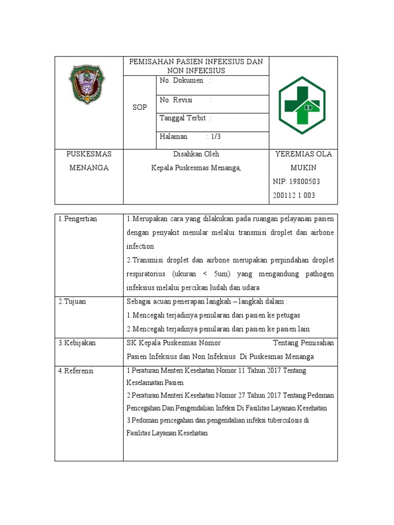 5.5.5 Ep A-1.sop Pemisahan Pasien Infeksius Dan Non Infeksius | PDF