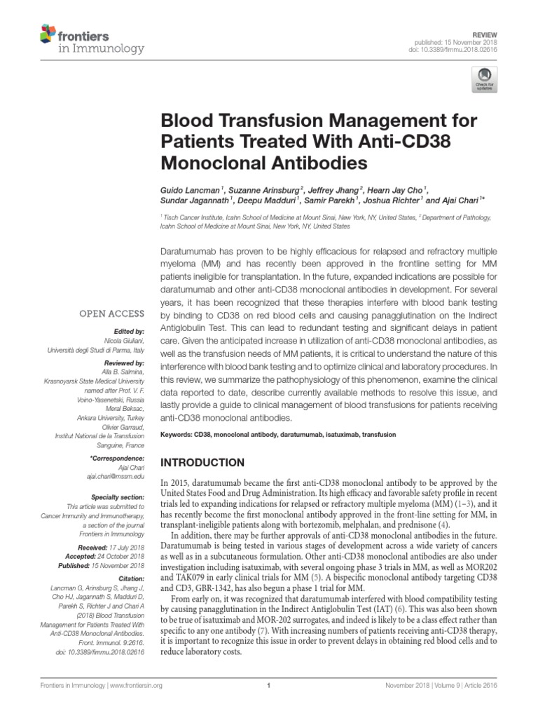 Blood Transfusion Management For Patients Treated With Anti-CD38 ...