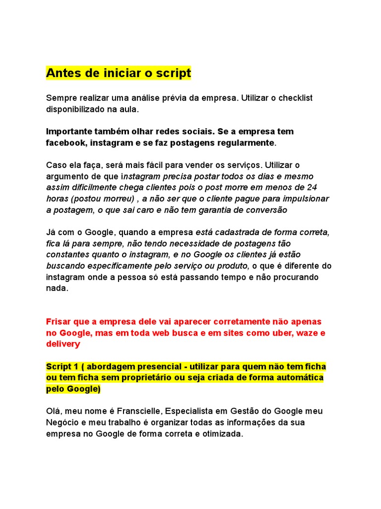 Script de Abordagem | PDF | Facebook | Marketing