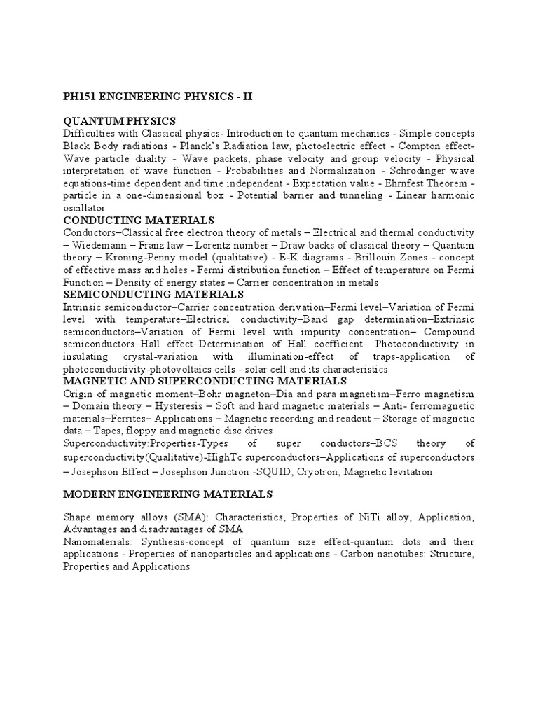 Engineering Physics-II - PH151 | PDF | Semiconductors | Electrical ...