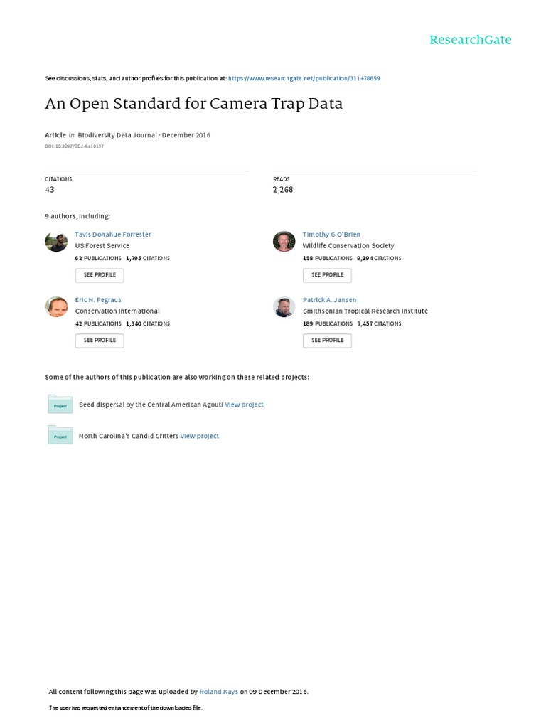 Forrester 2017 Camtrap Data Standard | PDF | Metadata | Data
