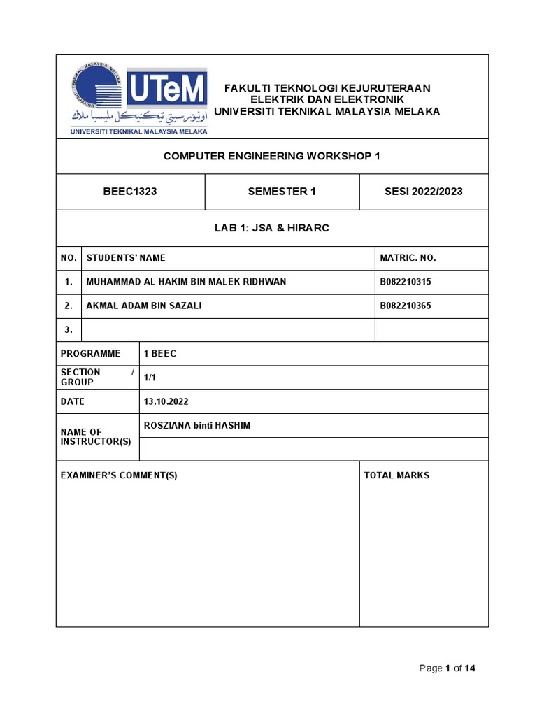 Lab 1 - JSA HIRARC | PDF | Occupational Safety And Health | Hazards
