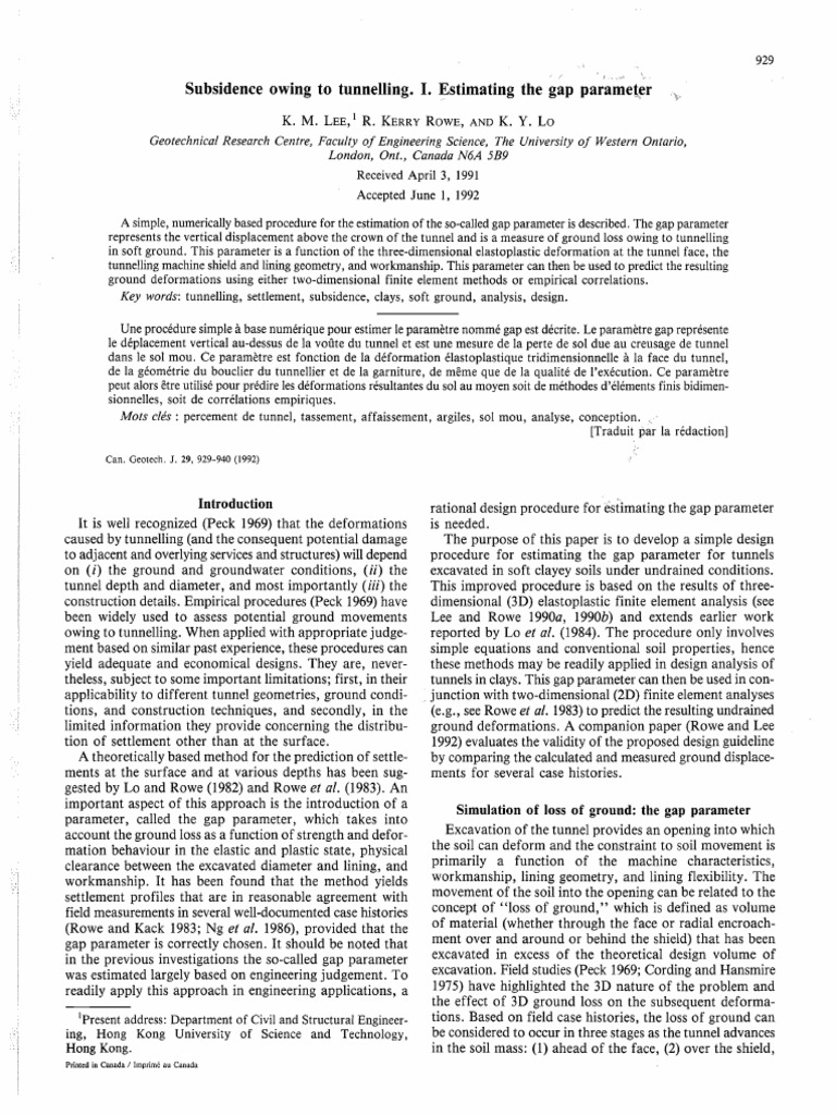 Subsidence Owing To Tunnelling. I. Estimating The Gap Parameter ... Subsidence Owing To Tunnelling. I. Estimating The Gap Parameter ...