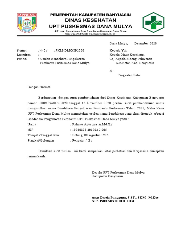 surat usulan bendahara | PDF