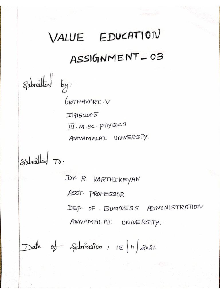 Value Education Assignment | PDF Value Education Assignment | PDF