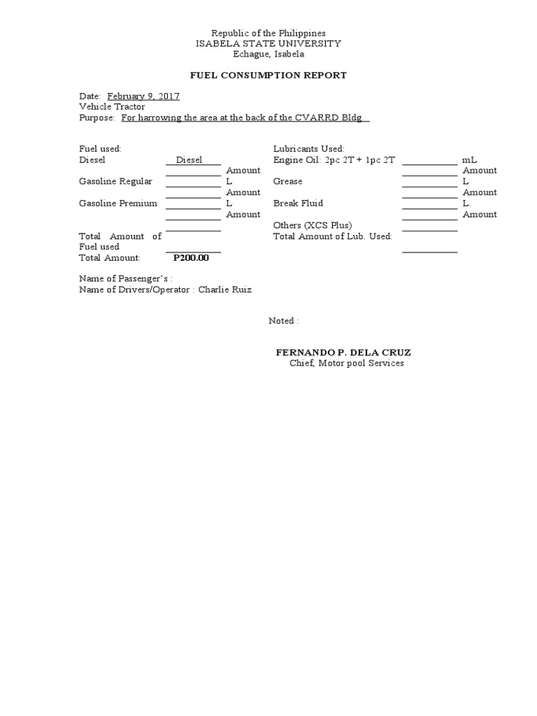 Fuel Consumption Report | PDF