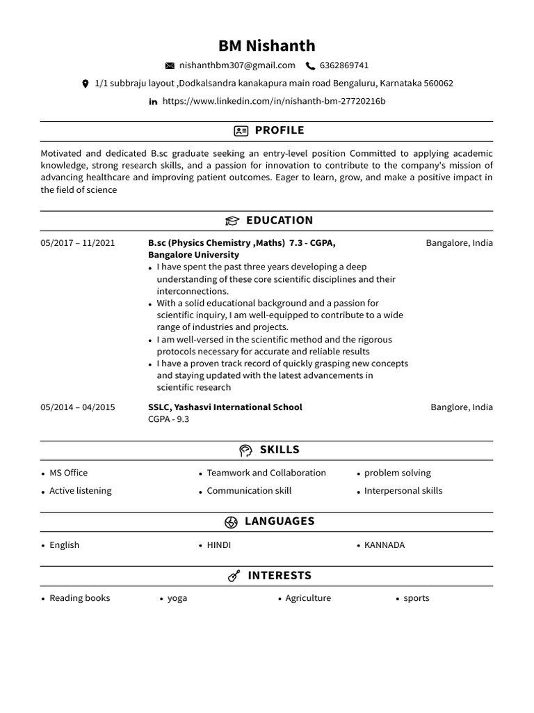 BM - Nishanth - Resume - 28 05 2023 05 17 51 | PDF | Science | Cognitive Science