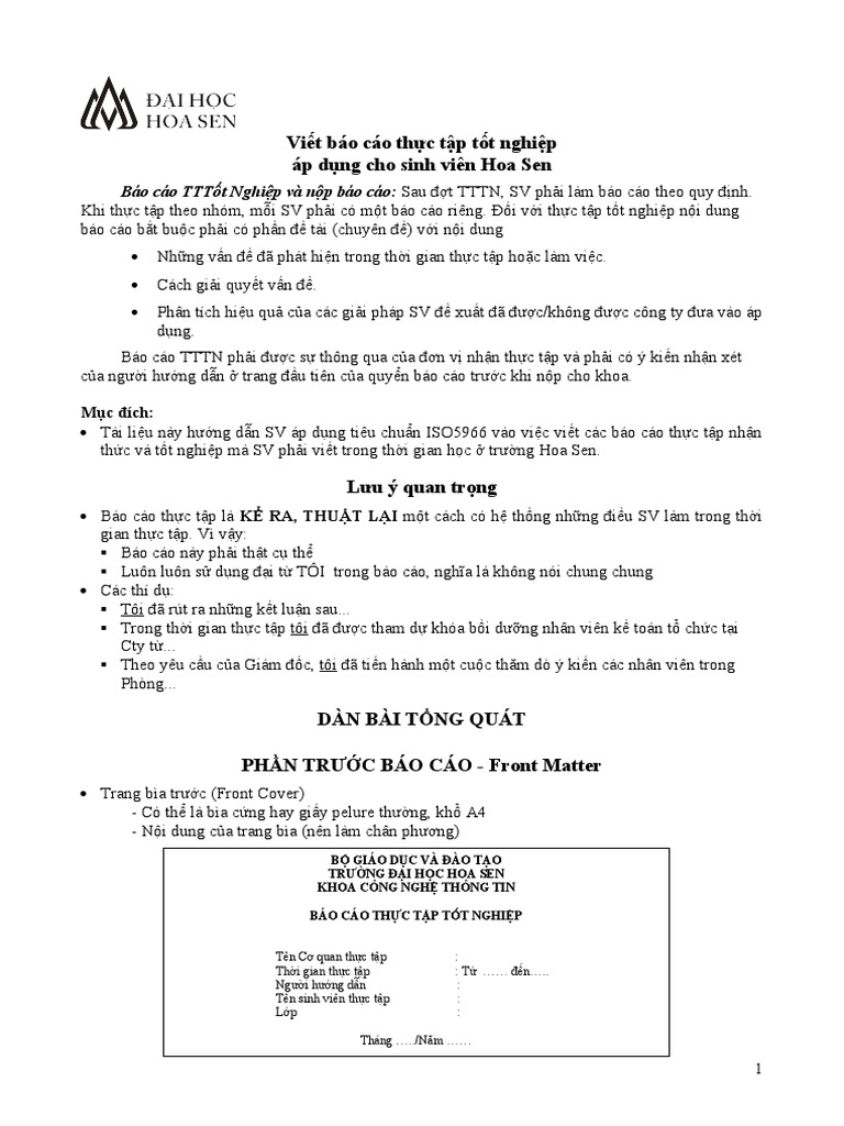 Bai - HD - Viet - BC - Thuc - Tap - SV - (V5.0) - Tot Nghiep | PDF