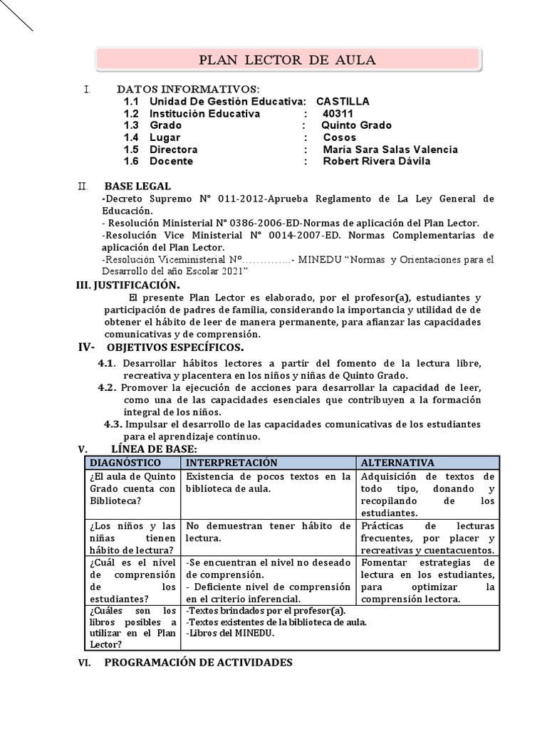 5° - Plan Lector | PDF | Maestros | Salón de clases