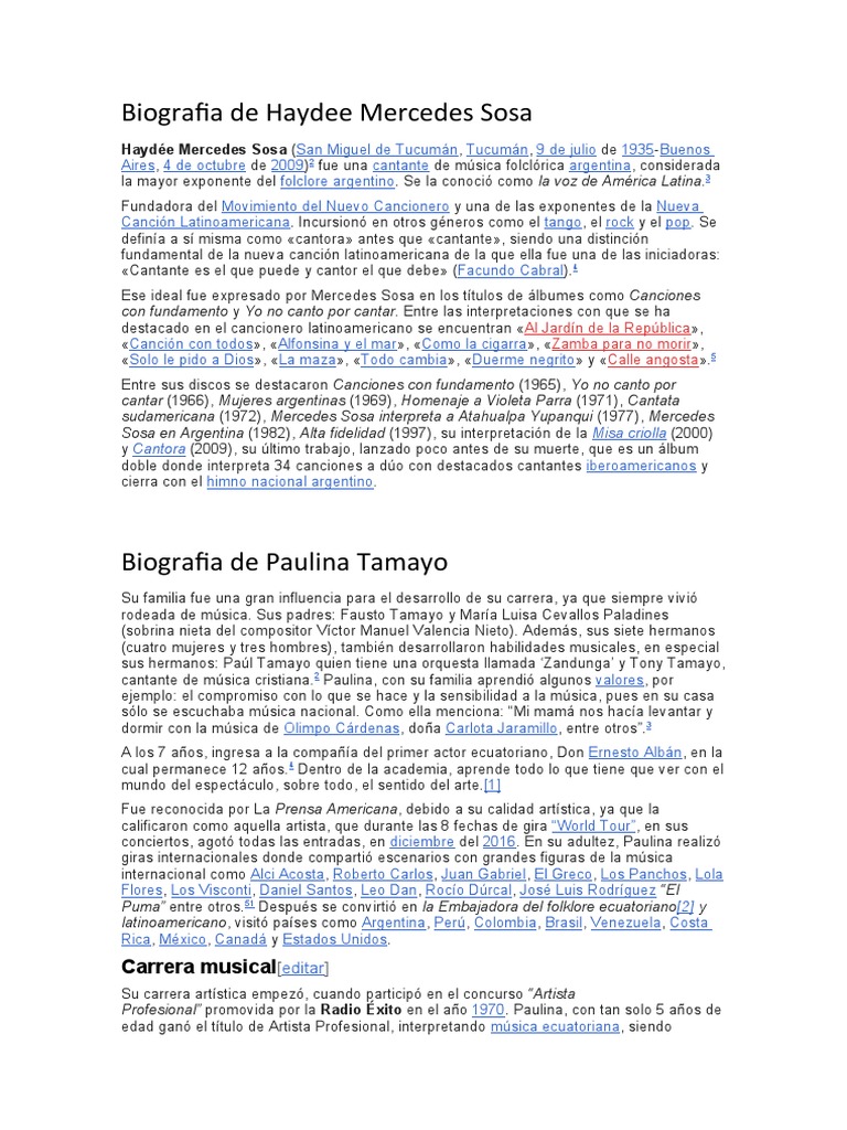 Biografia de Haydee Mercedes Sosa y Mas | PDF